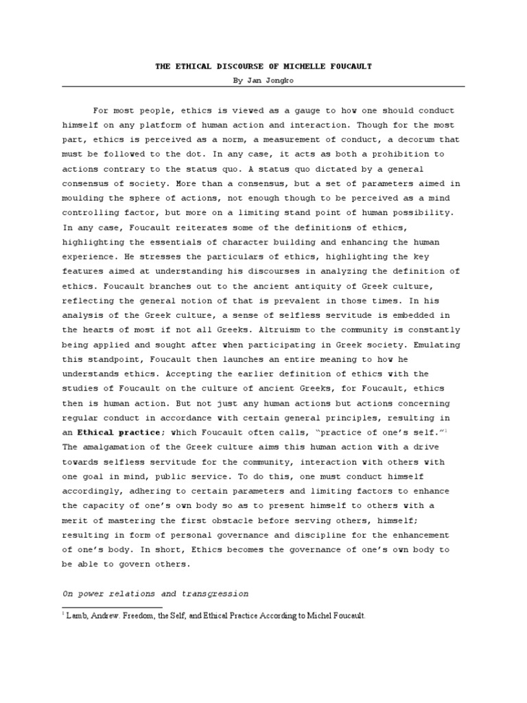 The Ethical Discourse of Foucault | Discourse | Self | Free 30-day ...