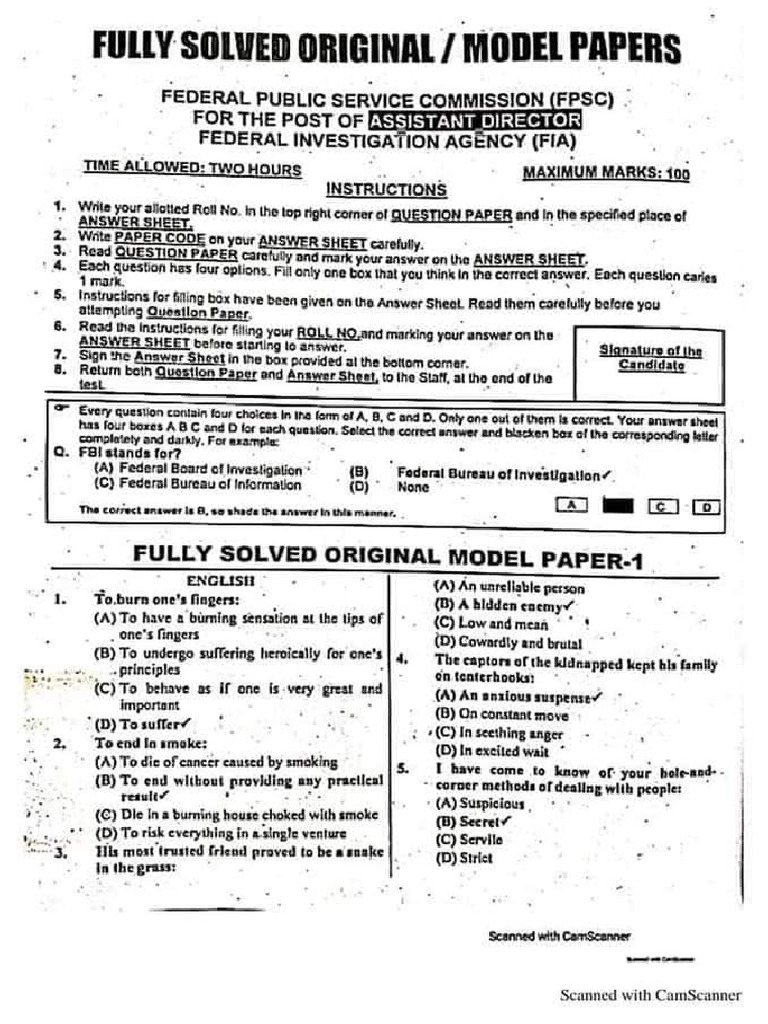 #Past #Papers For FIA FPSC | PDF