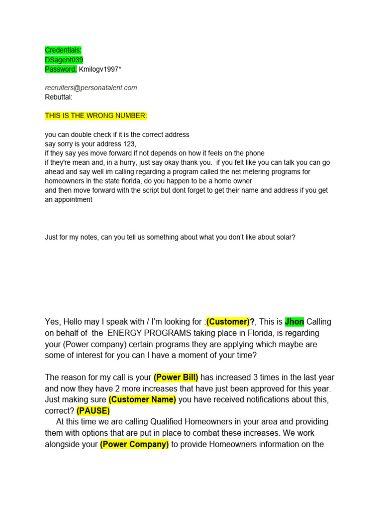 Script For Solar Sales - Feb 2024. | PDF