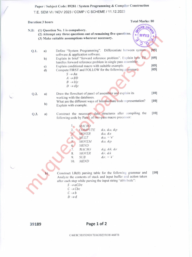 Be Computer Engineering Semester 6 2023 December System Programming Compiler Constructionrev