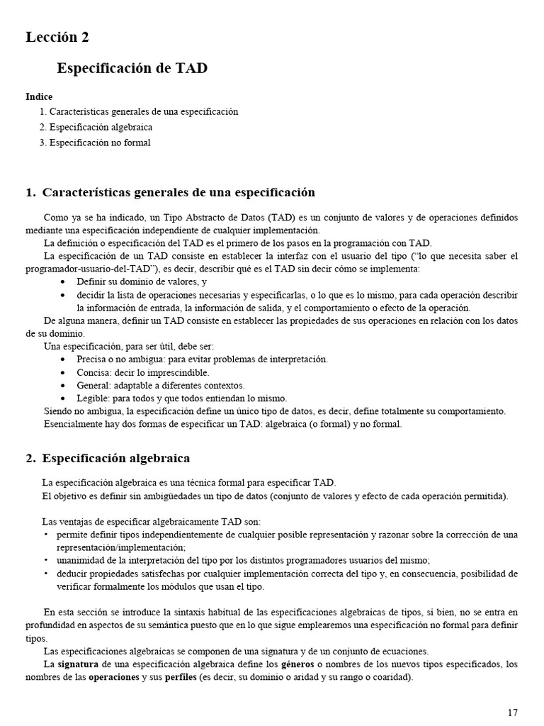 Especificacion de TAD | Descargar gratis PDF | Lenguaje de programación | Ciencias de la Computación