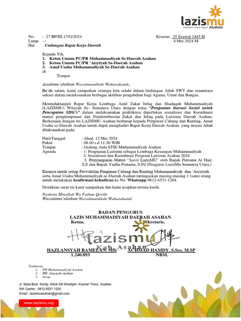 Surat Undangan Rakerda | PDF