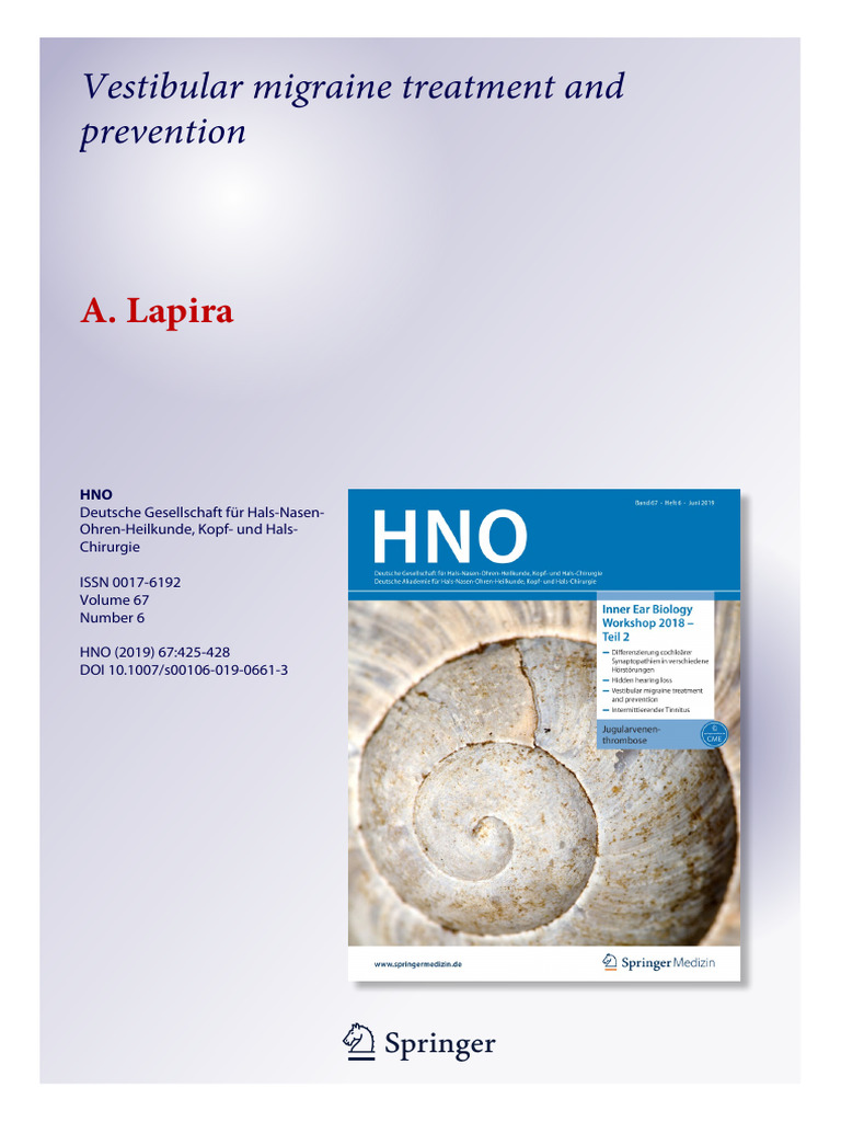 HNO Vestibular Migriane | PDF | Vertigo | Migraine