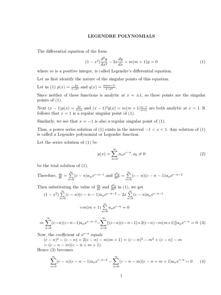 Legendre Functions | PDF | Equations | Differential Equations