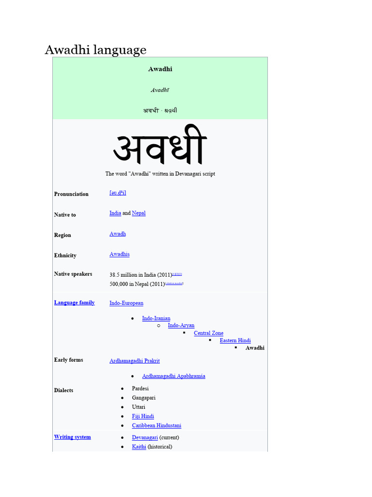 Awadhi Language | PDF | Languages | Foreign Language Studies Awadhi Language | PDF | Languages | Foreign Language Studies