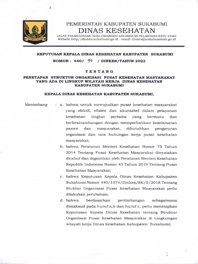 1.7.1.a SK Stuktur Organisasi PKM | PDF