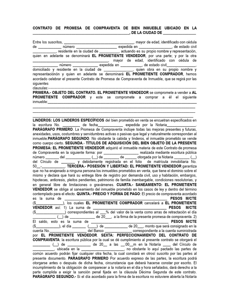 Plantilla_Promesa_de_Compraventa (1) | PDF | Ley común | Derecho civil (sistema legal)