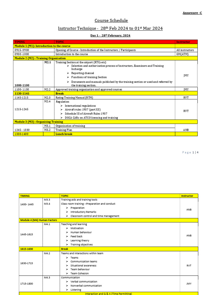 Annexure-C - Course Schedule For ITC 28.02.2024 - 01.03.2024 | PDF | Communication | Behavioural ...