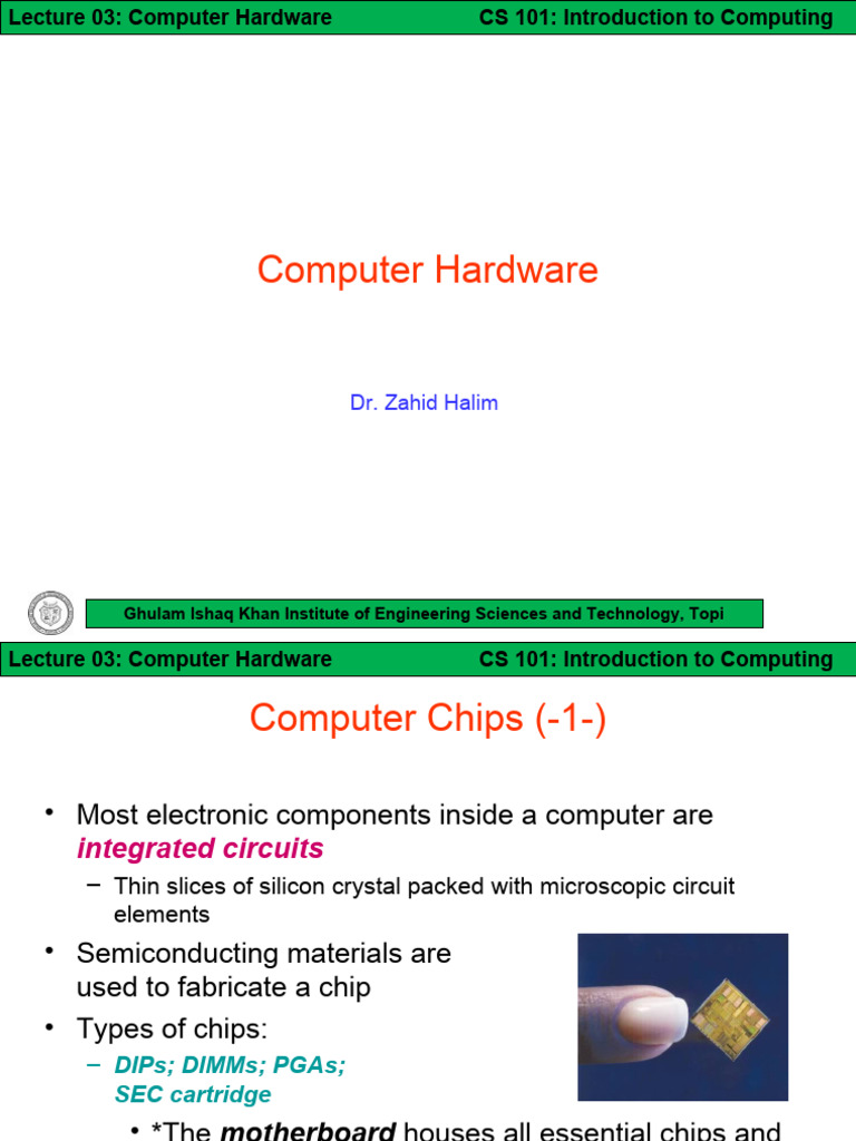 ITC Lect 03 (Computer Hardware) | PDF | Random Access Memory | Hard Disk Drive