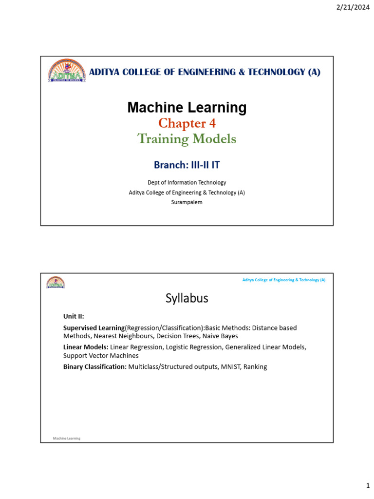 Machine Learning Model Training Techniques | PDF | Linear Regression ...