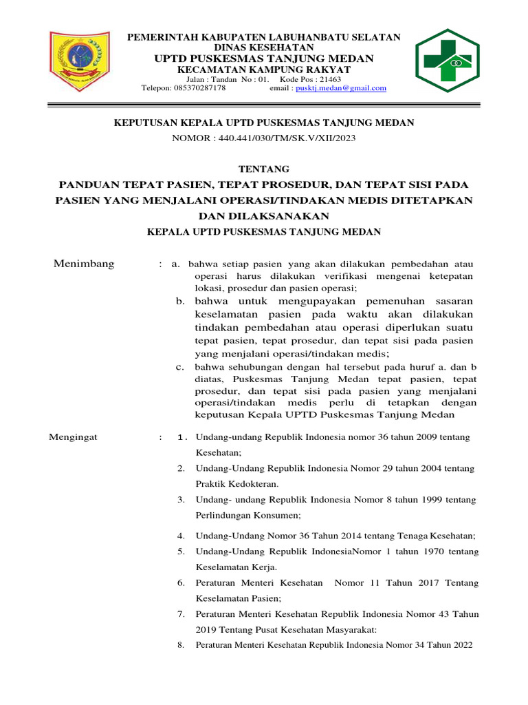 SK Tepat Pasien, Tepat Prosedur, Dan Tepat Sisi Pasoen Operasi | PDF