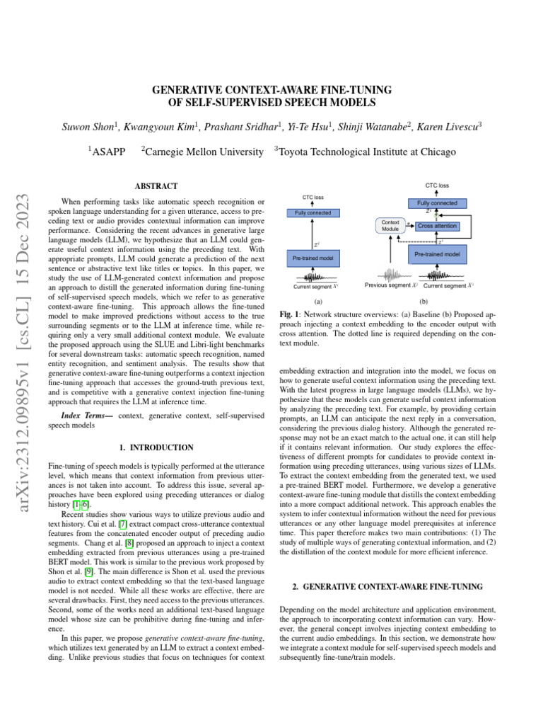 Generative Context-Aware Fine-Tuning of Self-Supervised Speech Models | PDF | Computing | Human ...