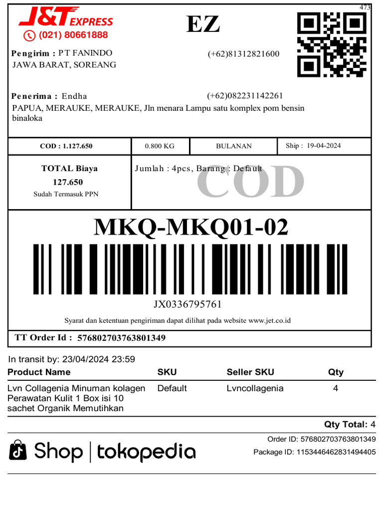 Contoh Resi Tiktokshop | PDF