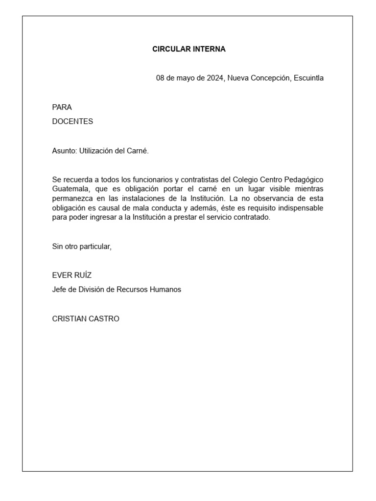Ejemplo de Circular Interna | PDF