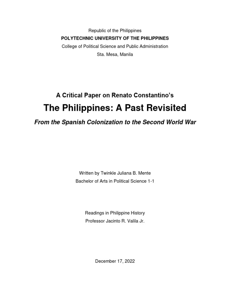 A Critical Paper On The Philippines A Pa | PDF | Philippines
