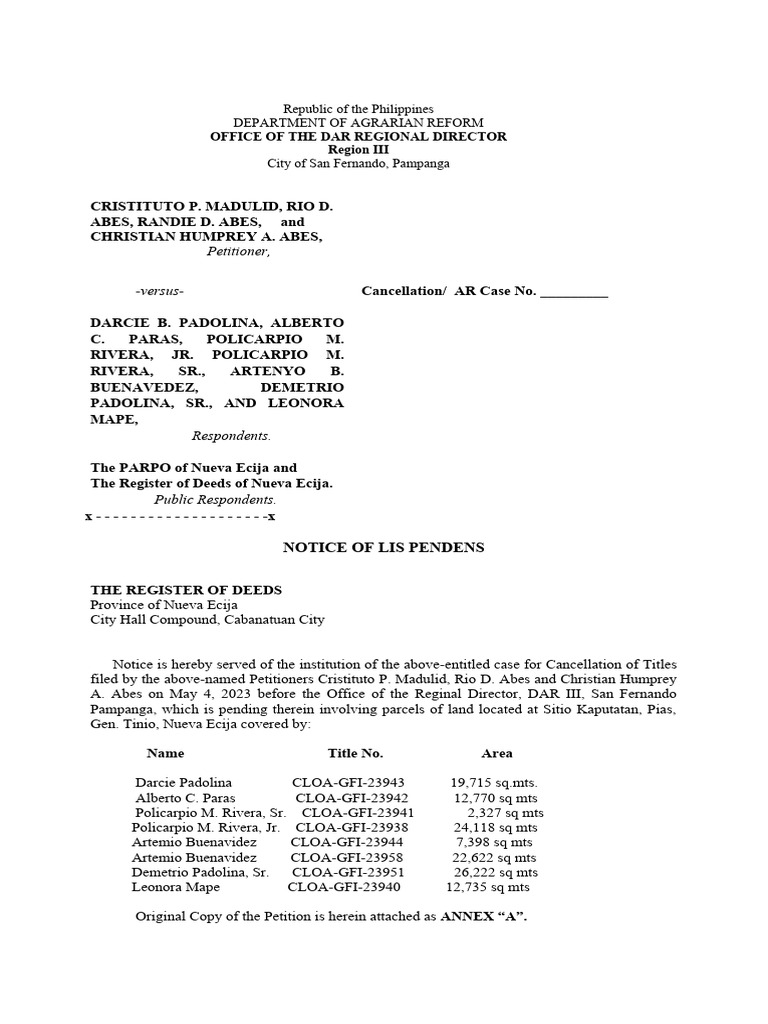 Land Title Cancellation Notice | PDF | Civil Law (Common Law) | Common Law