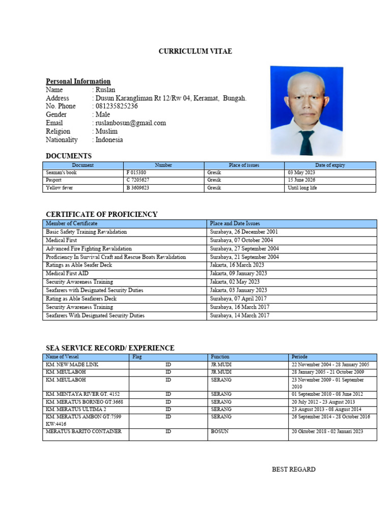 Curriculum Vitae Ruslan | PDF | Sailor | Water Transport