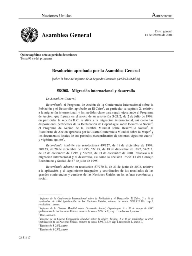 A RES 58 208 Es | PDF | Naciones Unidas | Relaciones internacionales