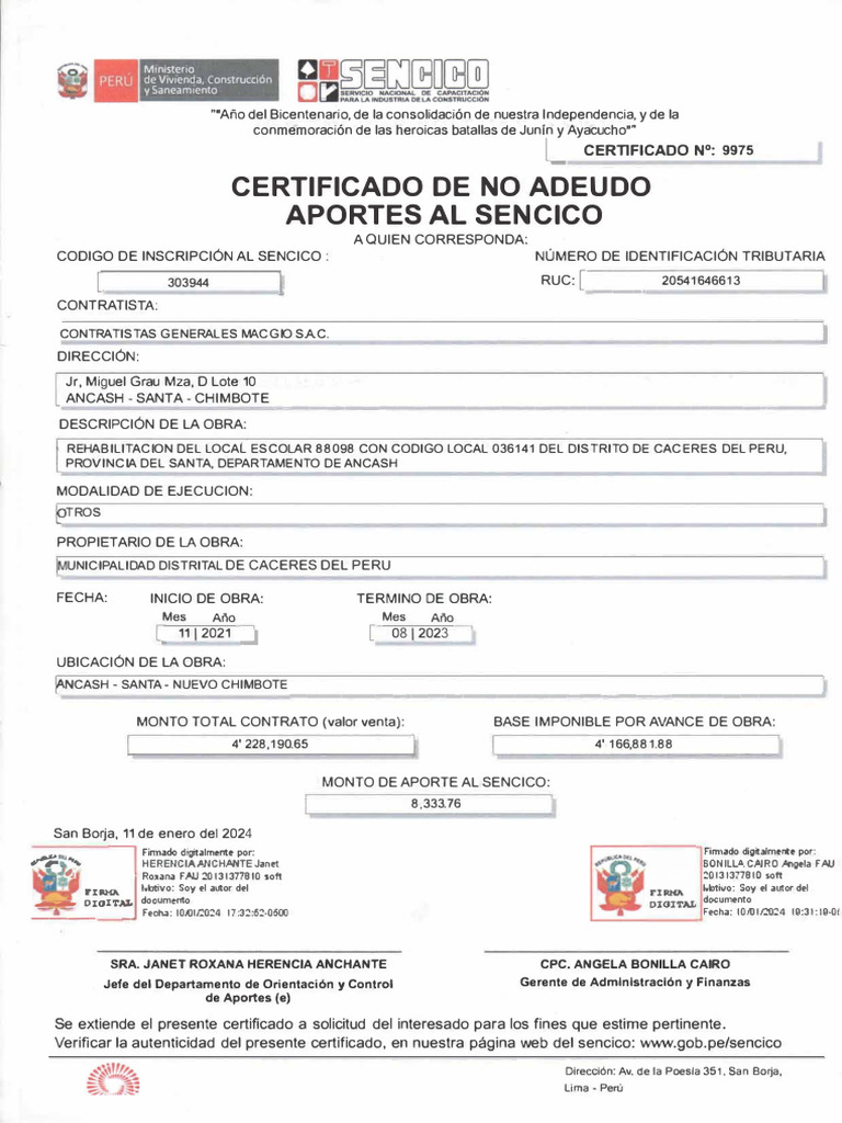 38.- Certificado de No Adeudo SENCICO[1] | PDF