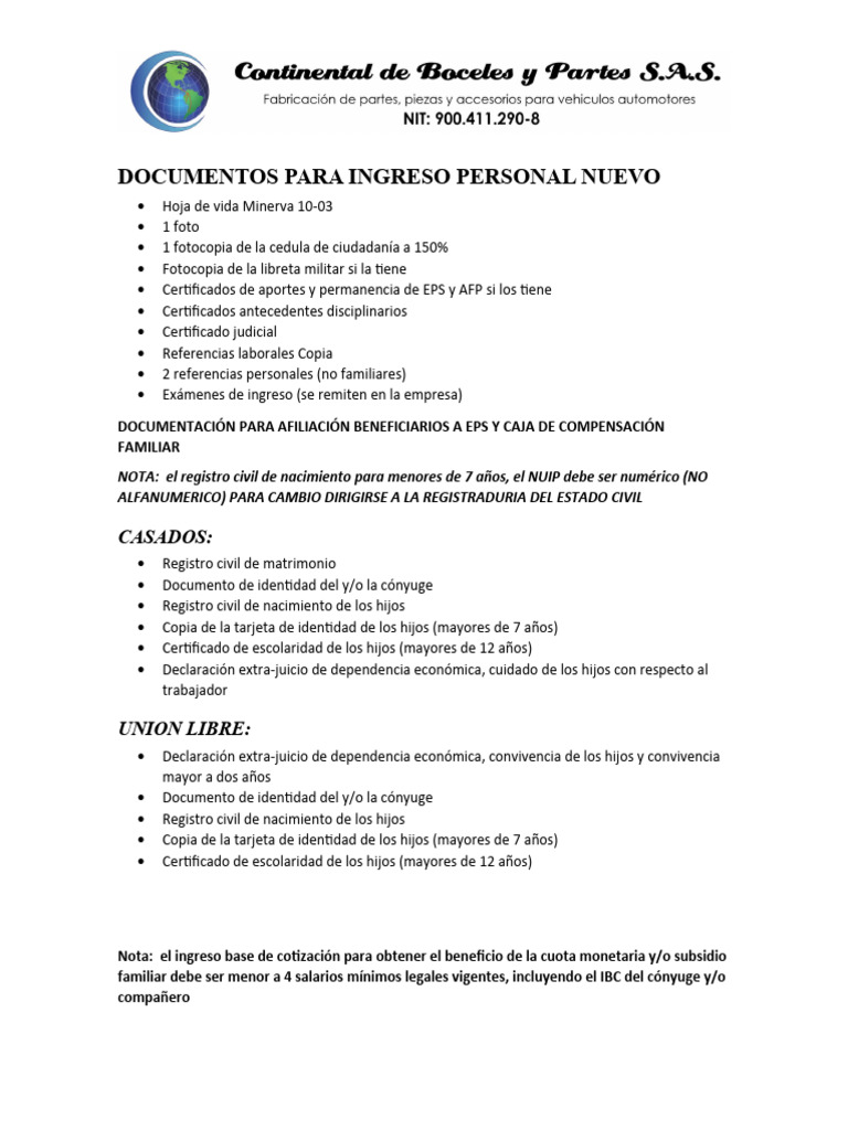 Documentos para Nuevo Personal y Beneficiarios | PDF | Documento de ...