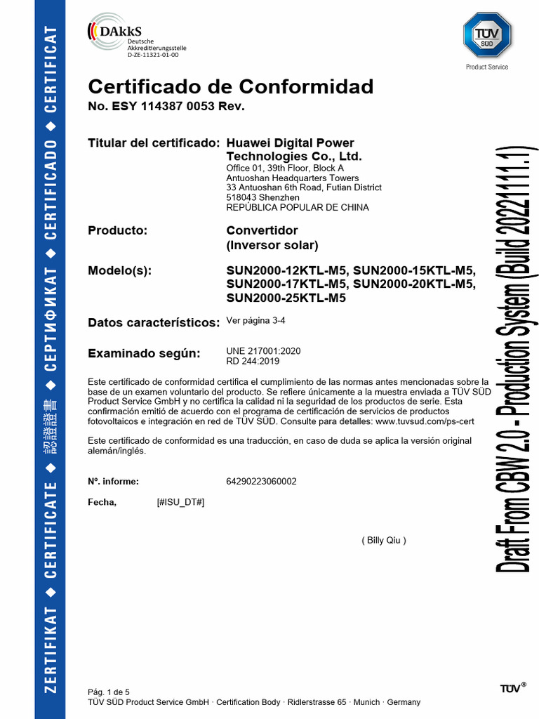 Certificate RD 244 12 25KTL M5 ESPANOL 20.09.2023 | PDF | Corriente ...