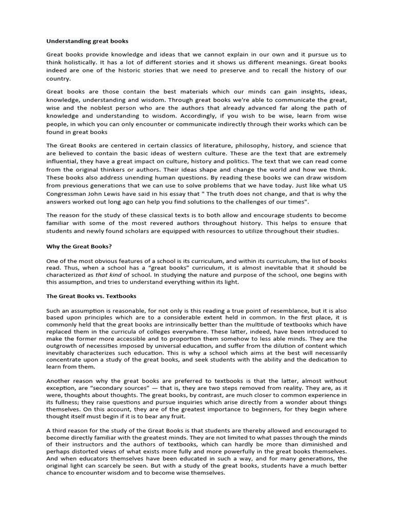 Why The Great Books | PDF | Knowledge | Curriculum
