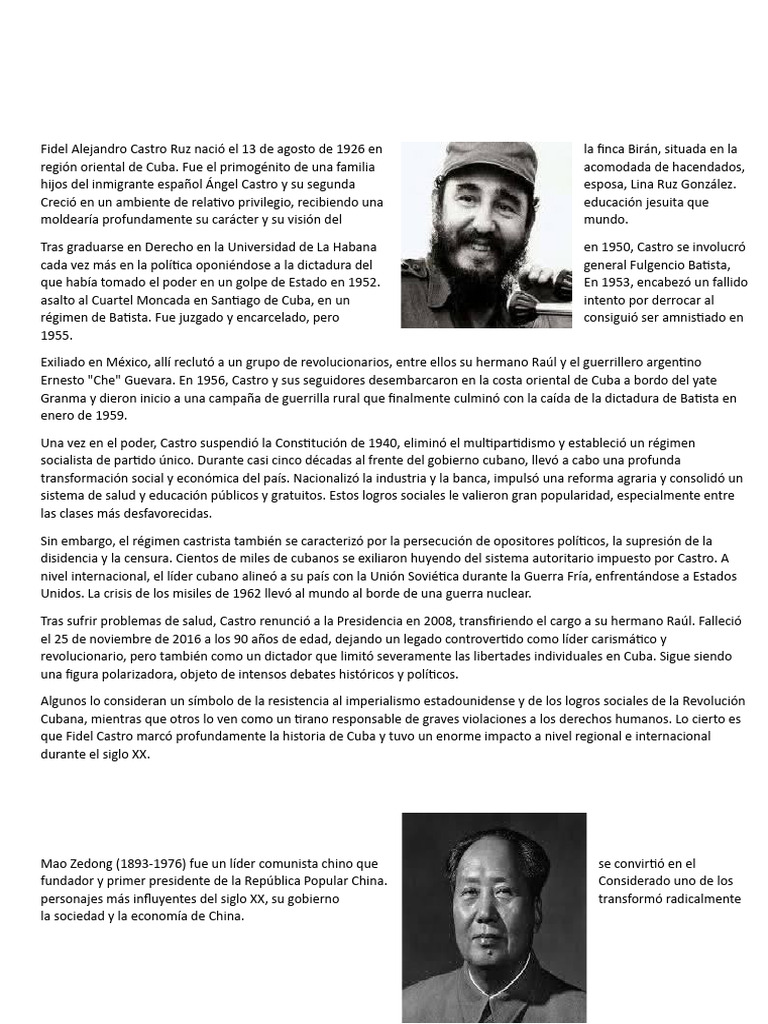 Vida y legado de Fidel Castro y Che Guevara | PDF | Mao Zedong | Che ...