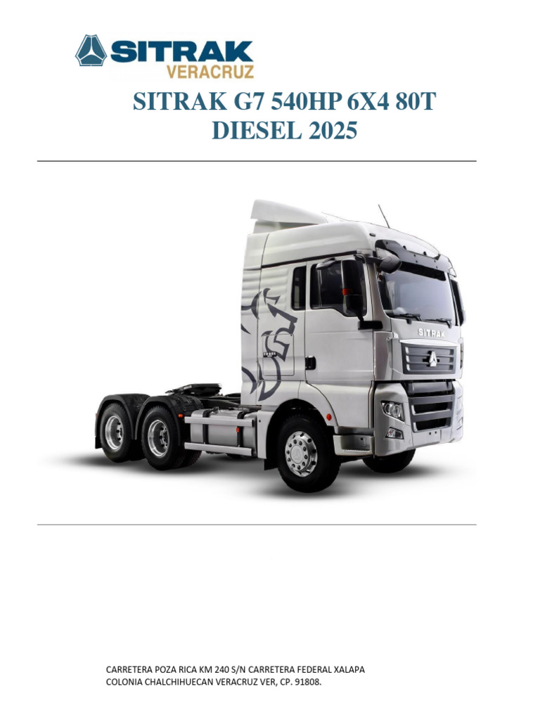 Sitrak G7 540HP 6X4 80T Diesel Constructora Afta | PDF | Tecnología