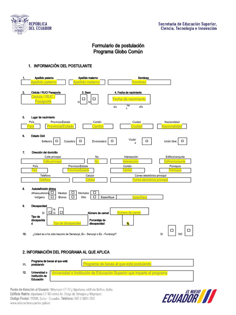 Formulario de Postulación Senescyt | PDF