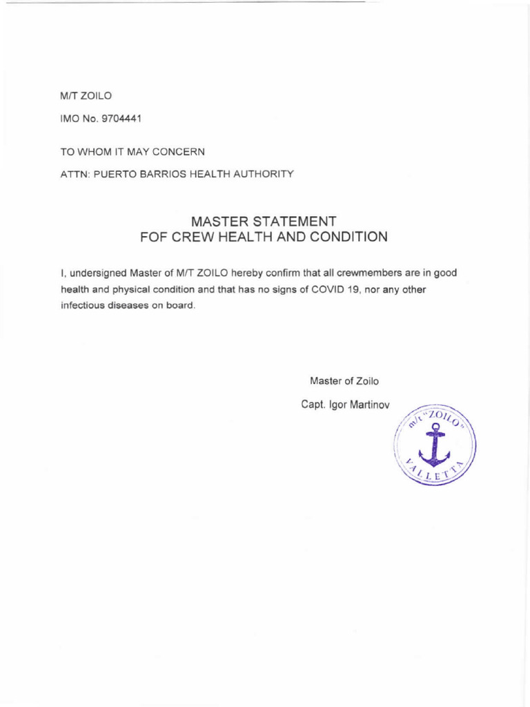 LETTER OF GOOD HEALTH | PDF