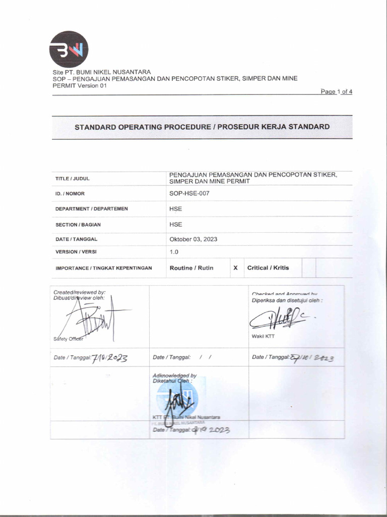 SOP-HSE-007_Pemasangan dan pencopotan stiker & ID Card | PDF
