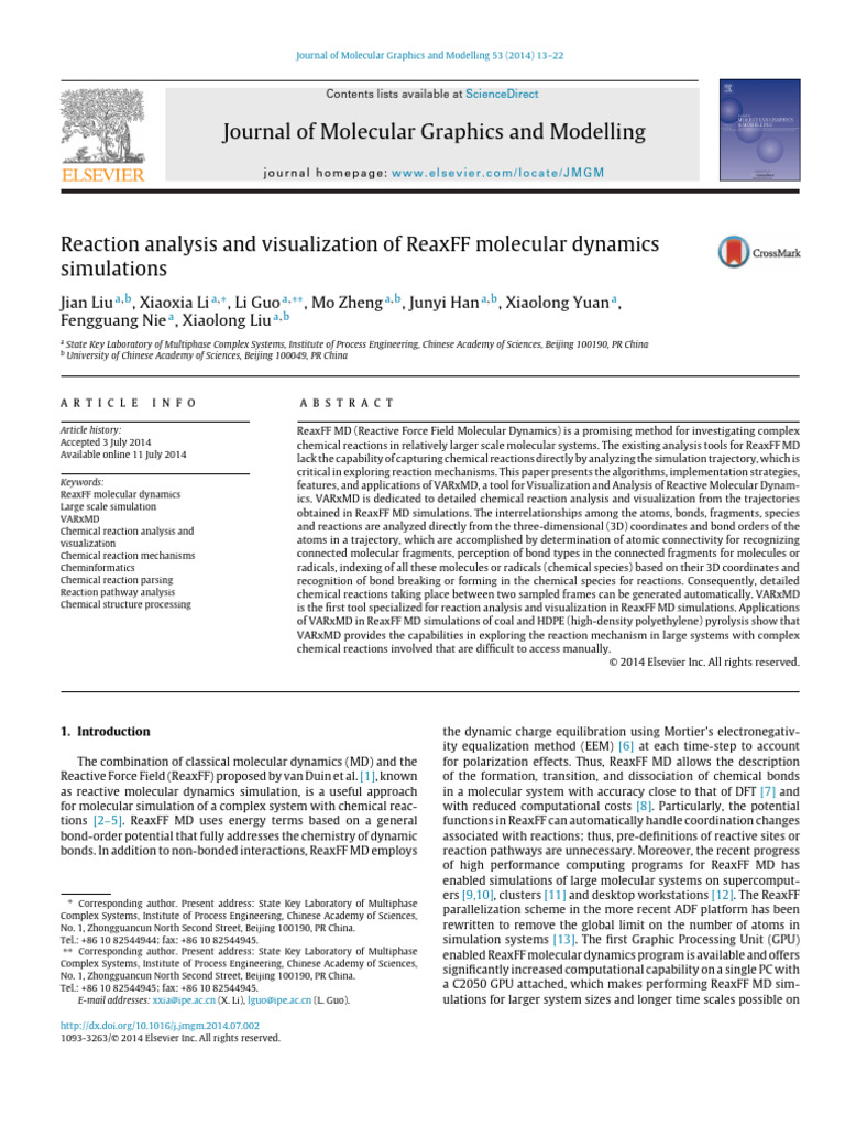 Liu2014 Reaction Analysis And Visualization Of Reaxff Molecular