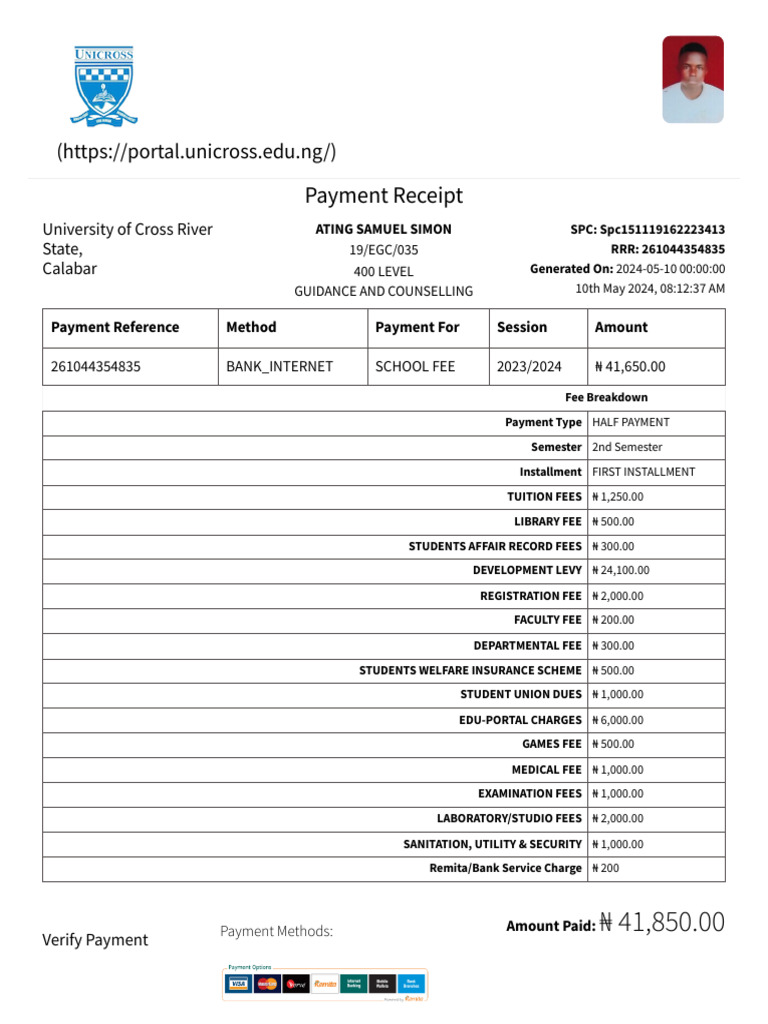 UNICROSS - Payment Receipt Sammie 400 - 2 | PDF | Money | Payments