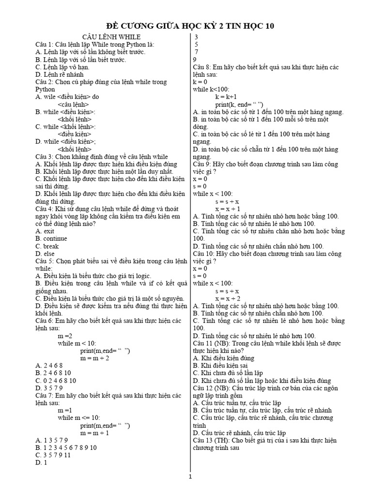 De Cuong Giua HK2 Tin 10 - 23-24 - Cho HS | PDF