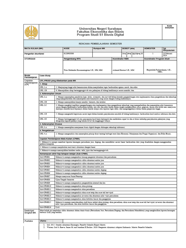 RPS Pengantar Akuntansi | PDF