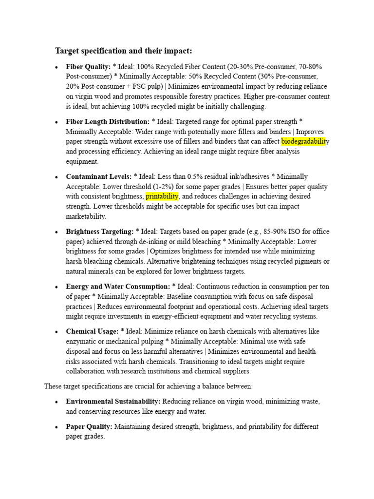 Target Specification and Their Impact | PDF | Recycling | Paper