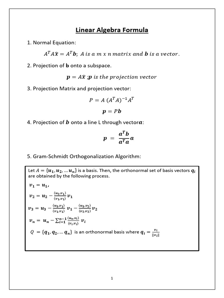 Linear Algebra Projection Formulas | PDF | Eigenvalues And Eigenvectors ...