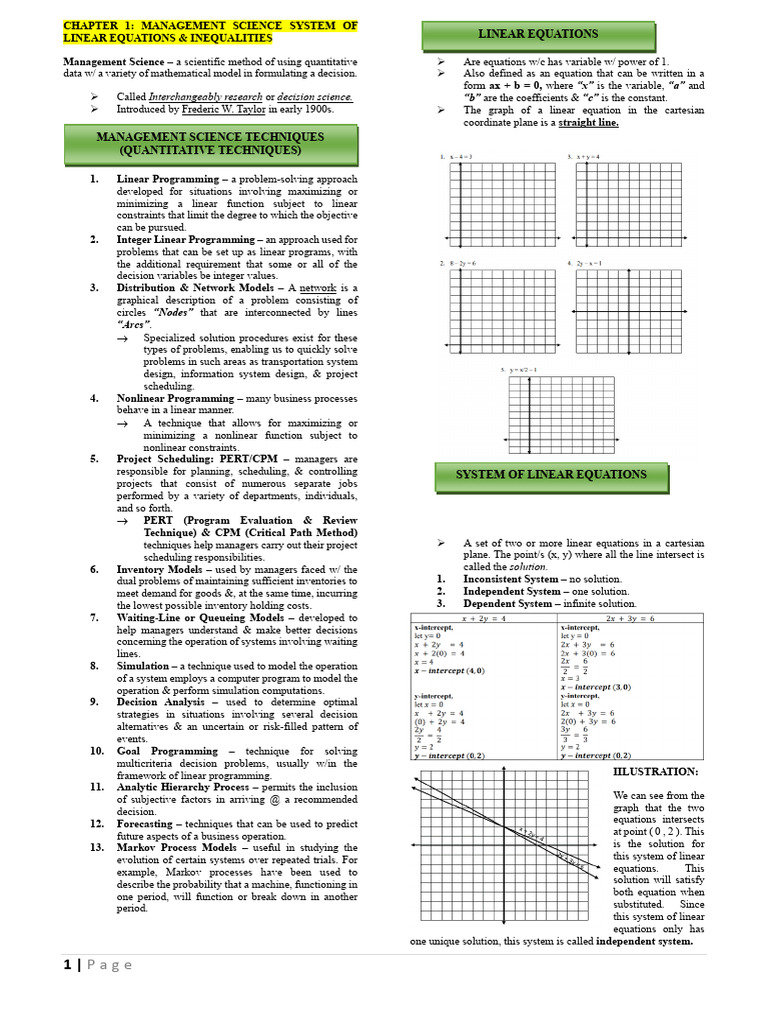 CH01 - Management Science and System of Linear Equations and Inequalities | PDF | Equations ...