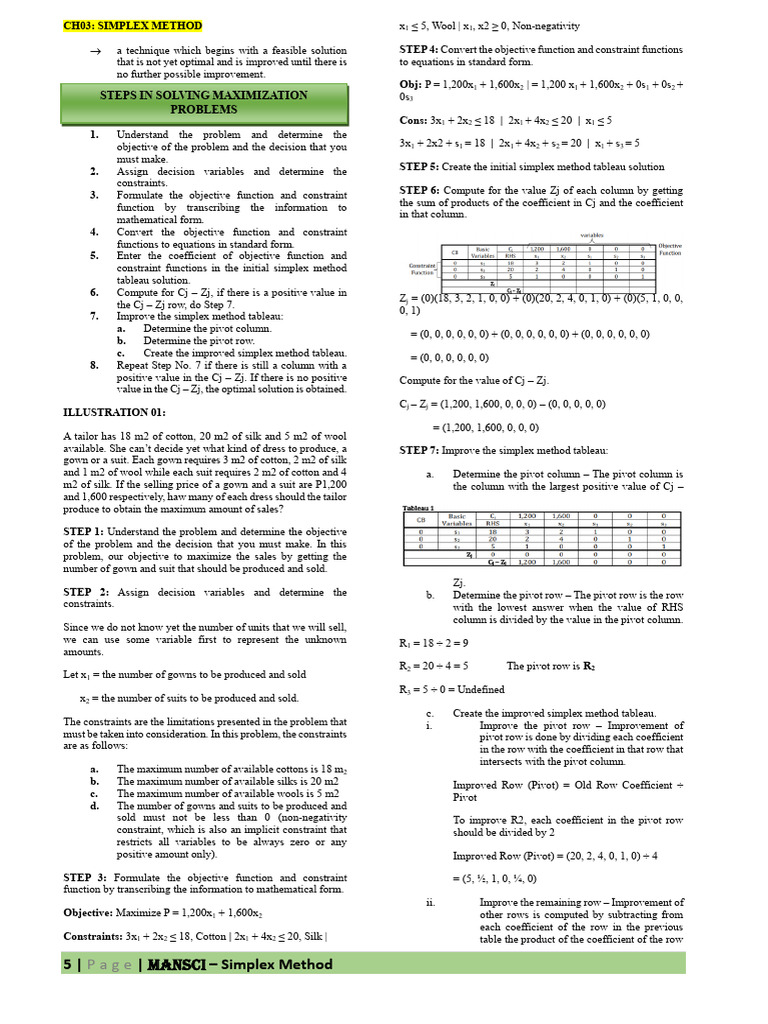 Ch03 Simplex Method Pdf Mathematical Optimization Algebra