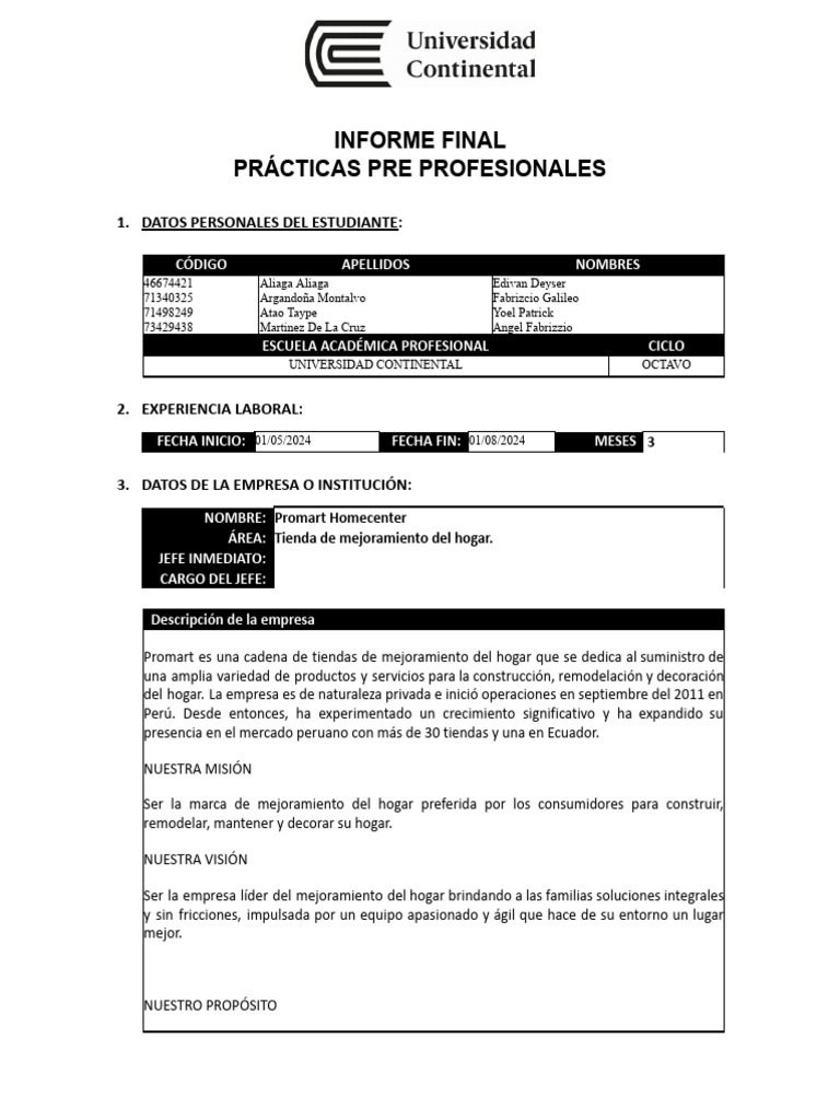 Fomato de Informe Final | Descargar gratis PDF | Business | Procesos de ...