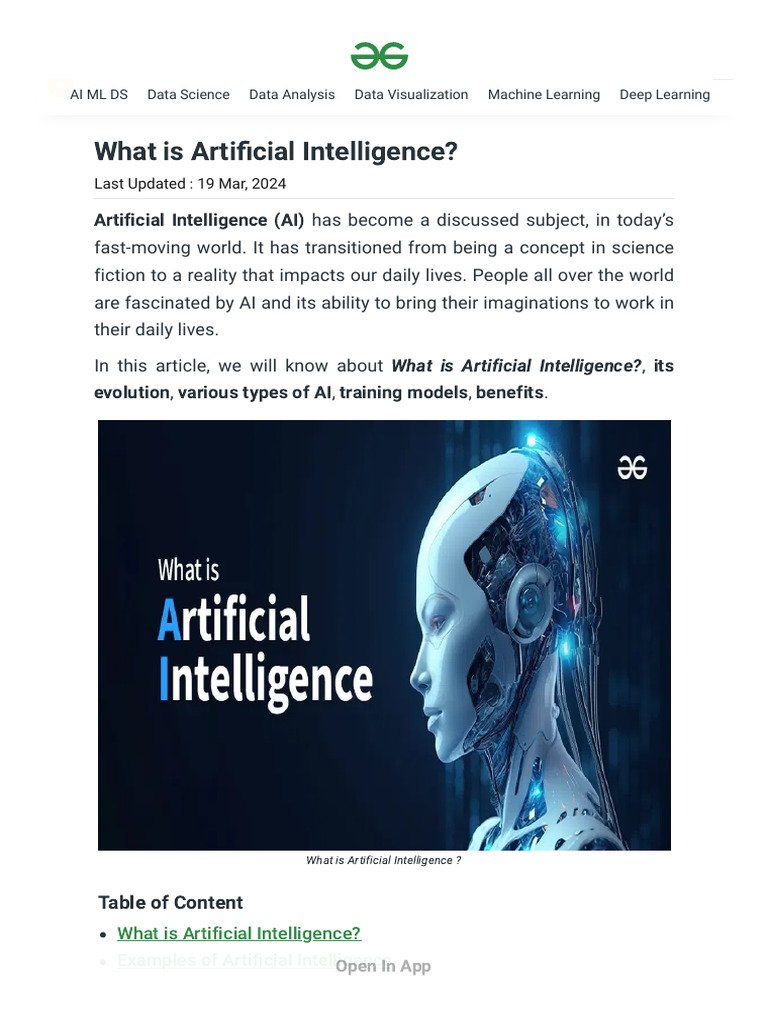 What Is Artificial Intelligence?: Last Updated: 19 Mar, 2024 | Download Free PDF | Artificial ...