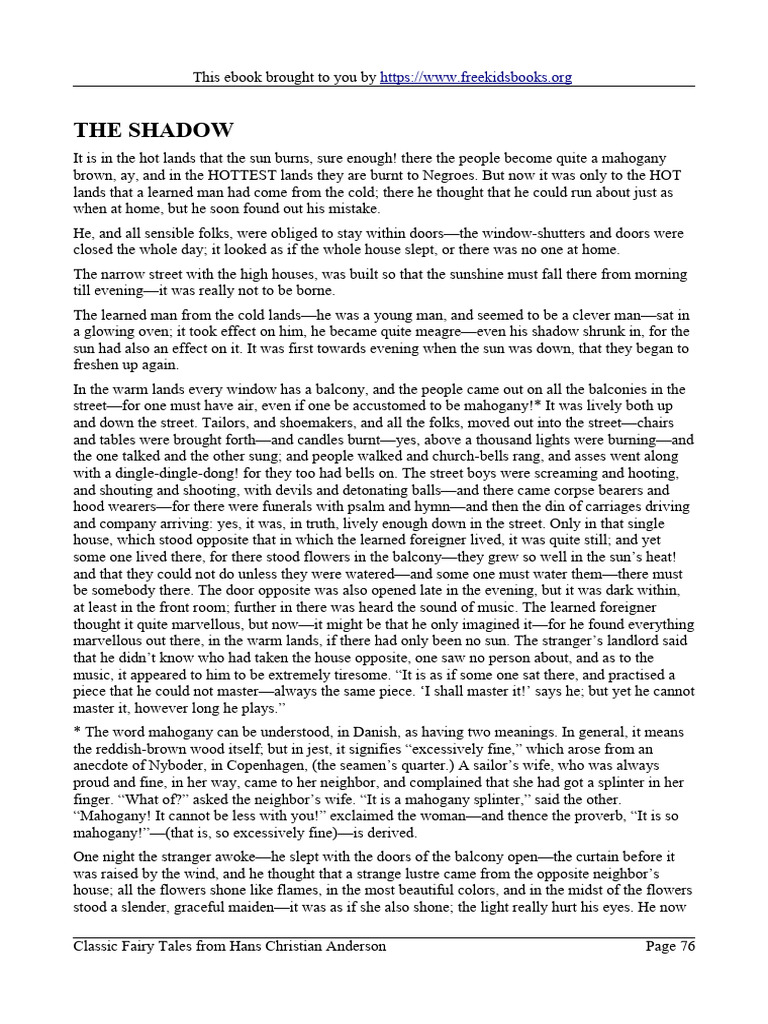 Hans-Christian-Andersen-Fairy-Tales-THE SHADOW | PDF | Thou | Hans Christian Andersen