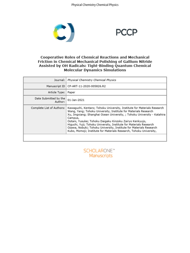 CMP of GaN Using OH Radicals: Simulations | PDF | Chemical Reactions ...