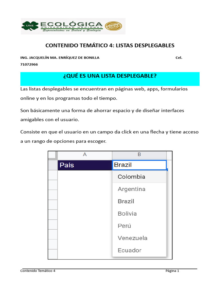 CONTENIDO TEMÁTICO 4 Listas Desplegables Google Sheets | PDF ...