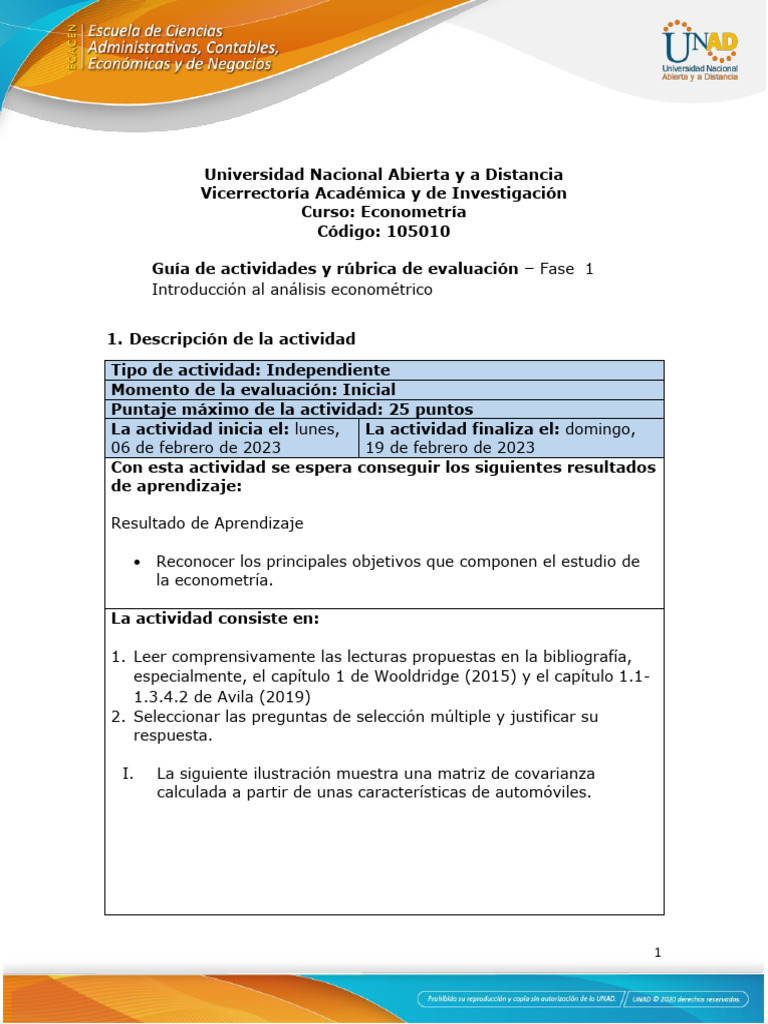 Guia de Actividades y Rúbrica de Evaluación - Fase 1 - Introducción Al Análisis Econométrico ...