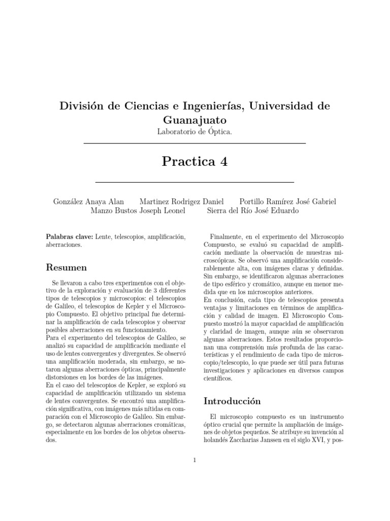 Practica 4 Lab Óptica | PDF | Lente de la cámara | Óptica