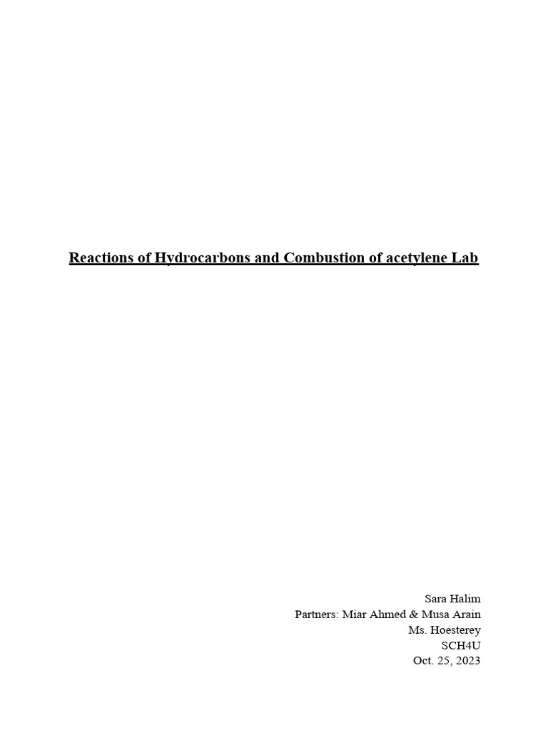Reactions of Hydrocarbons and Combustion of Acetylene Lab | PDF ...
