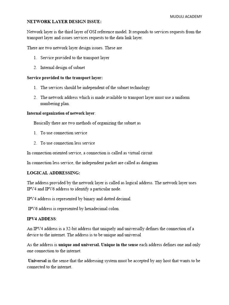 Le 11network Layer Design Issue Ok | PDF | Internet Protocols | I Pv6