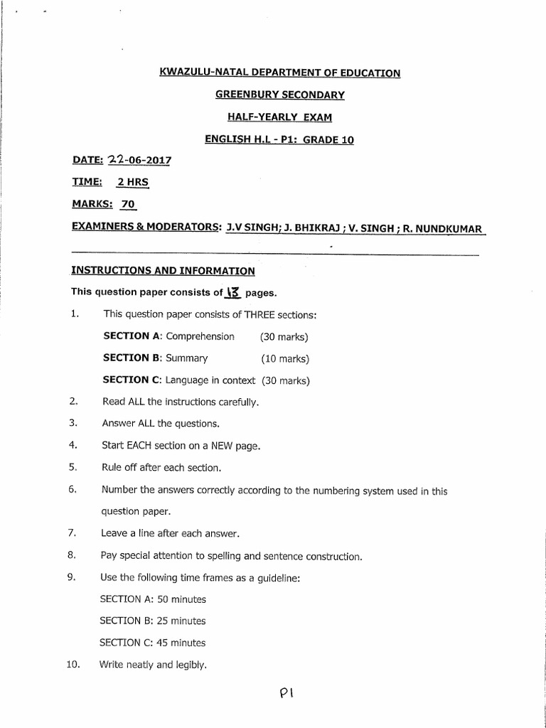 2017 June Eng p1 QP Memo | PDF