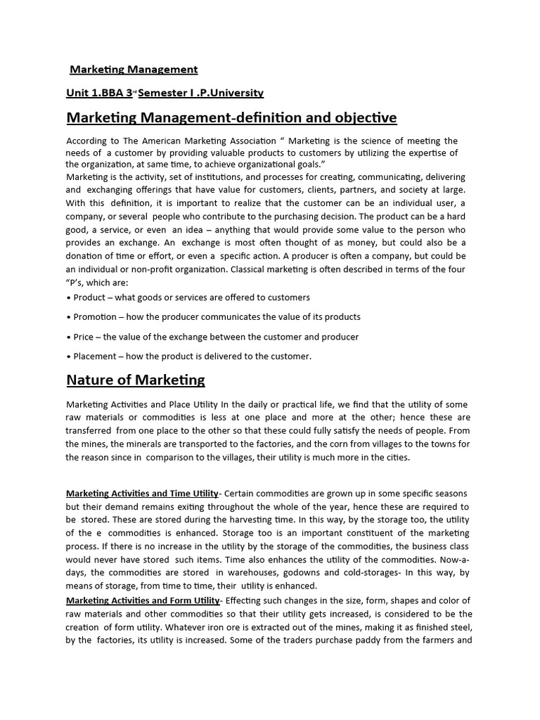 Marketing Management Unit1 | PDF | Marketing | Market Segmentation